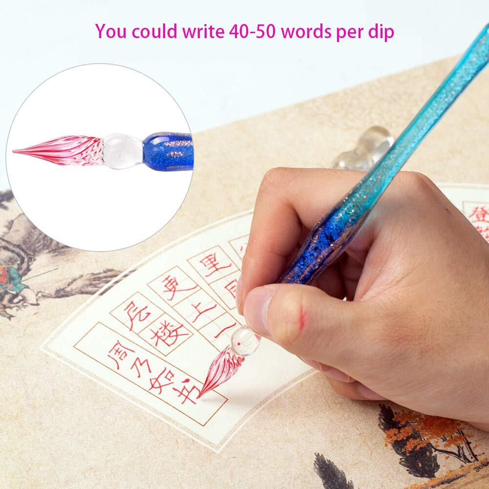 Crystal Vintage Glass Dip Pen Set - 12 Color Calligraphy Ink, Pen ...