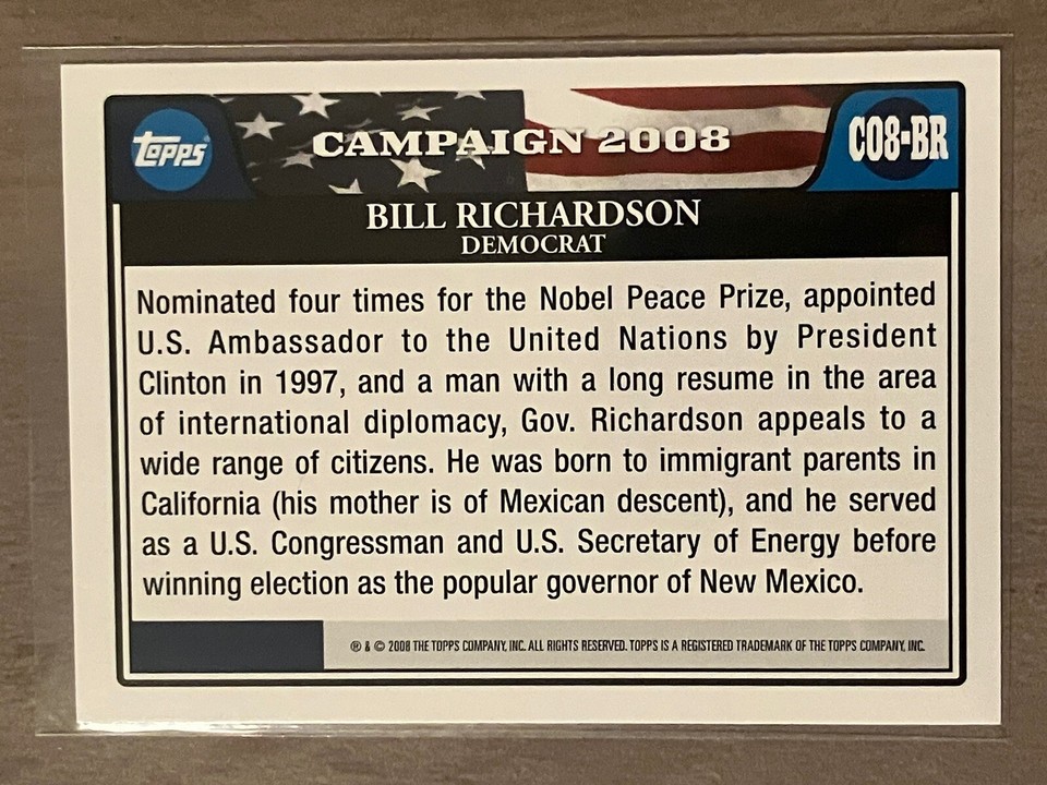 Bill Richardson 2008 Topps 2008 Political Campaign Insert Card. Democrat | eBay