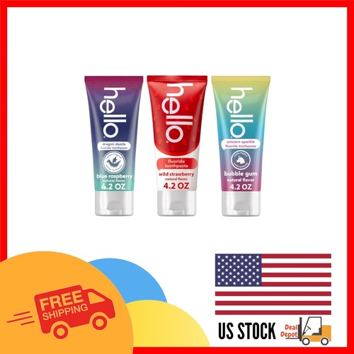 Kids Fluoride Toothpaste Variety Pack - Strawberry, Bubble Gum, Blue ...