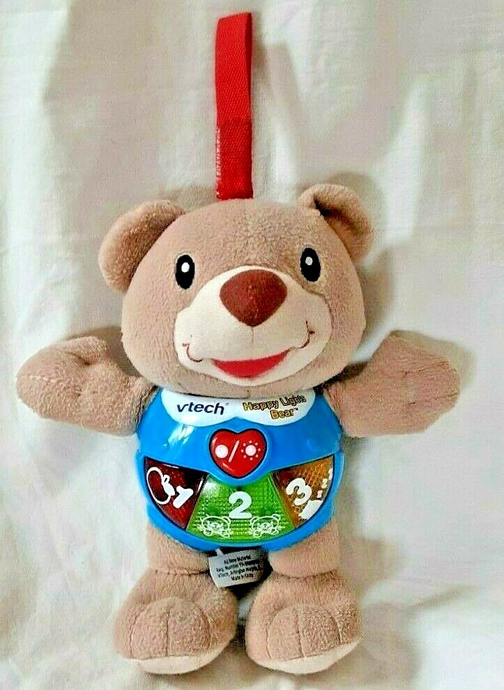 Vtech Happy Lights Plush Musical Teddy Bear Hanging Crib Stroller Toy ...