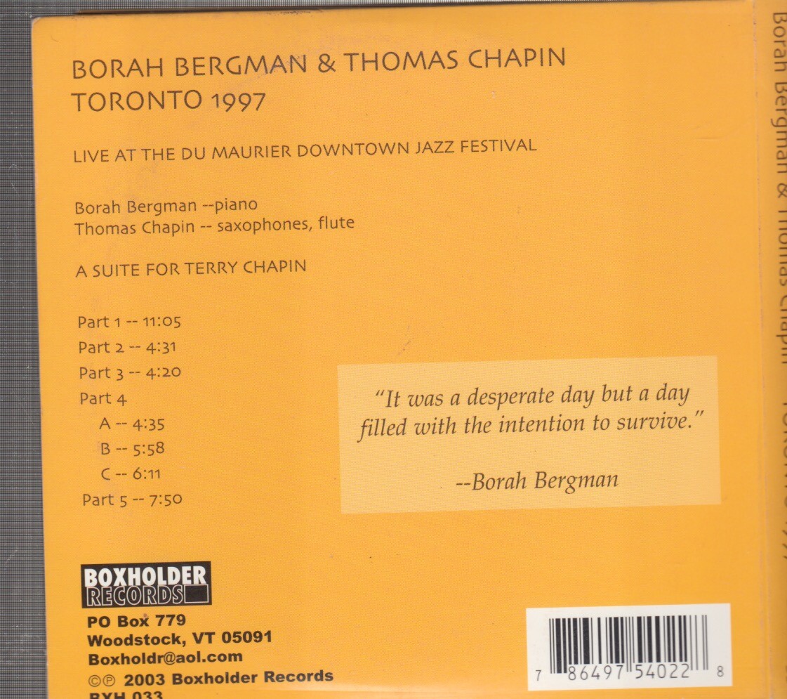 borah bergman & thomas chapin toronto 1997 cd 786497540228| eBay
