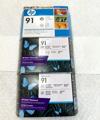 Lot Of 3 GENUINE HP #91 Photo Black/Lt Gray PRINTHEAD C9463A DESIGNJET ...