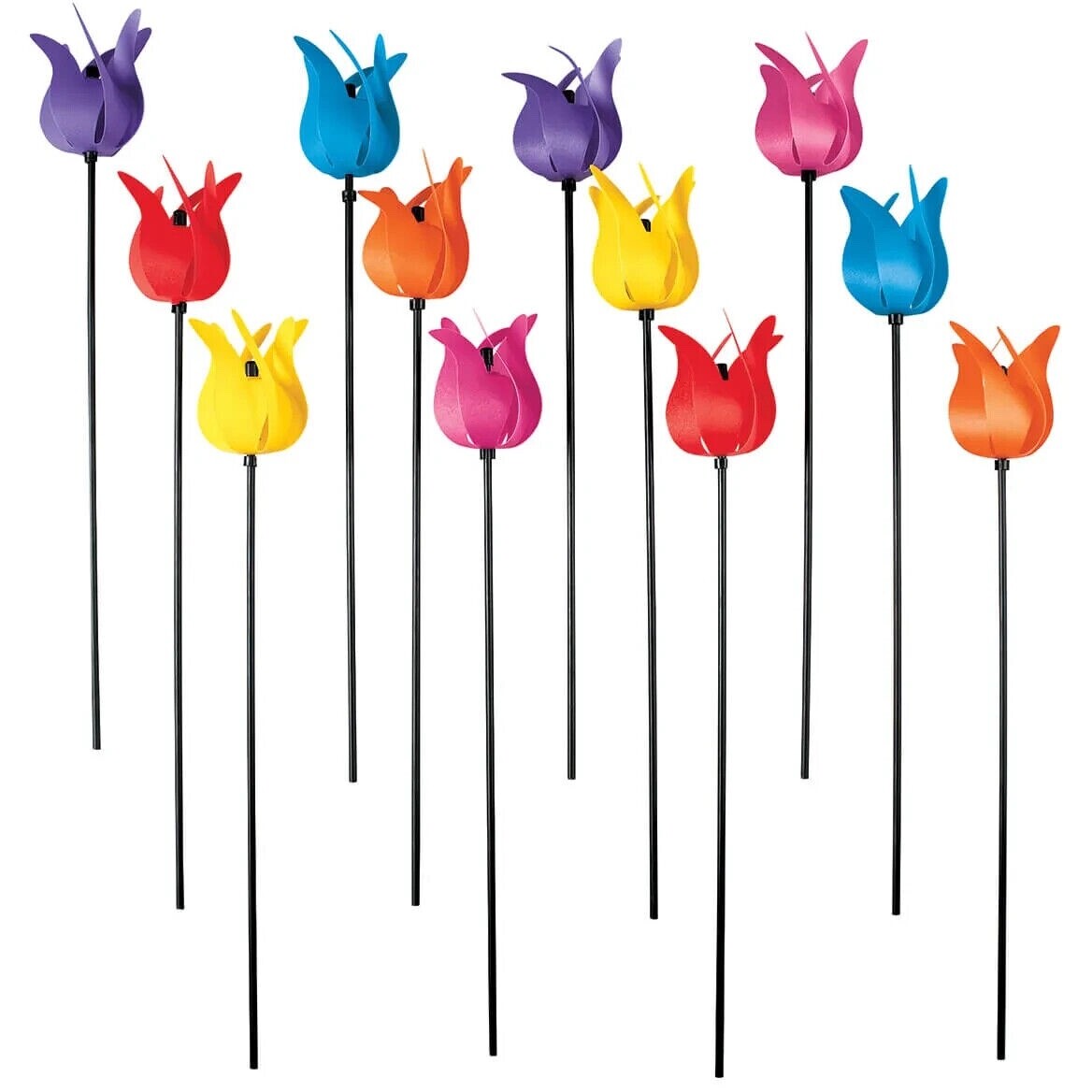 Set of 12 Mesmerizing Multi-Colored Tulip Wind Spinner Yard Garden ...