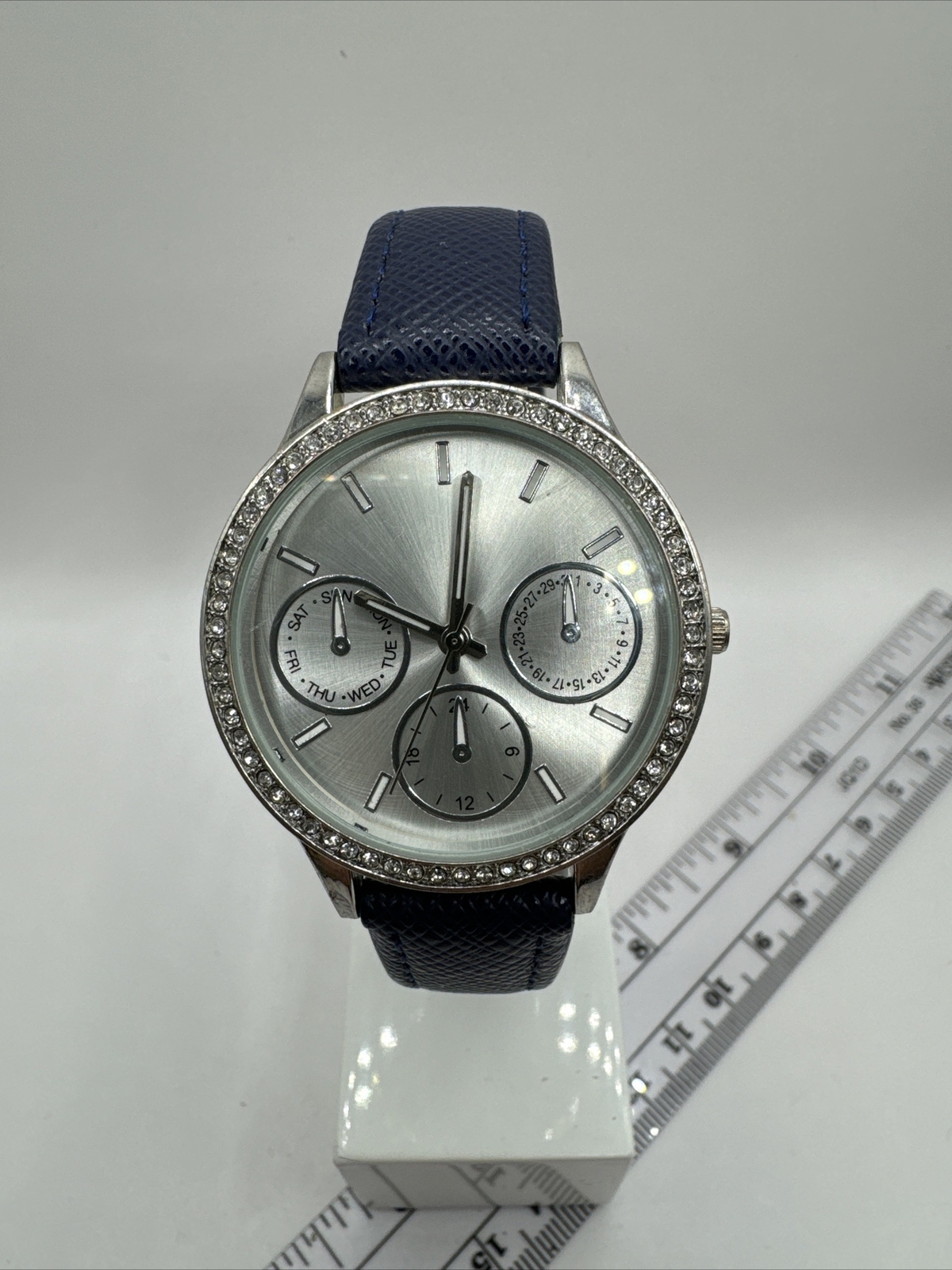 Unbranded ladies watch,blue band with buckle,rhinestones on bezel | eBay