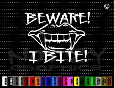 Beware I Bite Fangs Lips Cute Funny Mom Princess Car Decal Window Vinyl ...