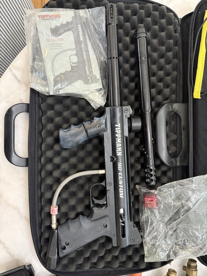 Two Tippmann 98 Custom & Sheridan PGP guns Lot w/ Hard Cases Tanks ...
