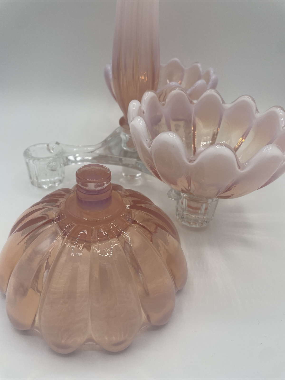 Gorgeous Fostoria Pink Opalescent Heirloom “table Charm” Epergne - 5 ...