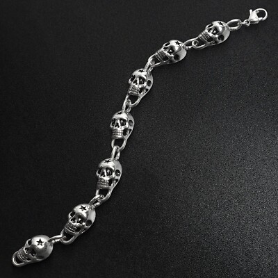 Stainless Steel Punk Skull Link Chain Bracelet Gothic Biker Jewelry | eBay
