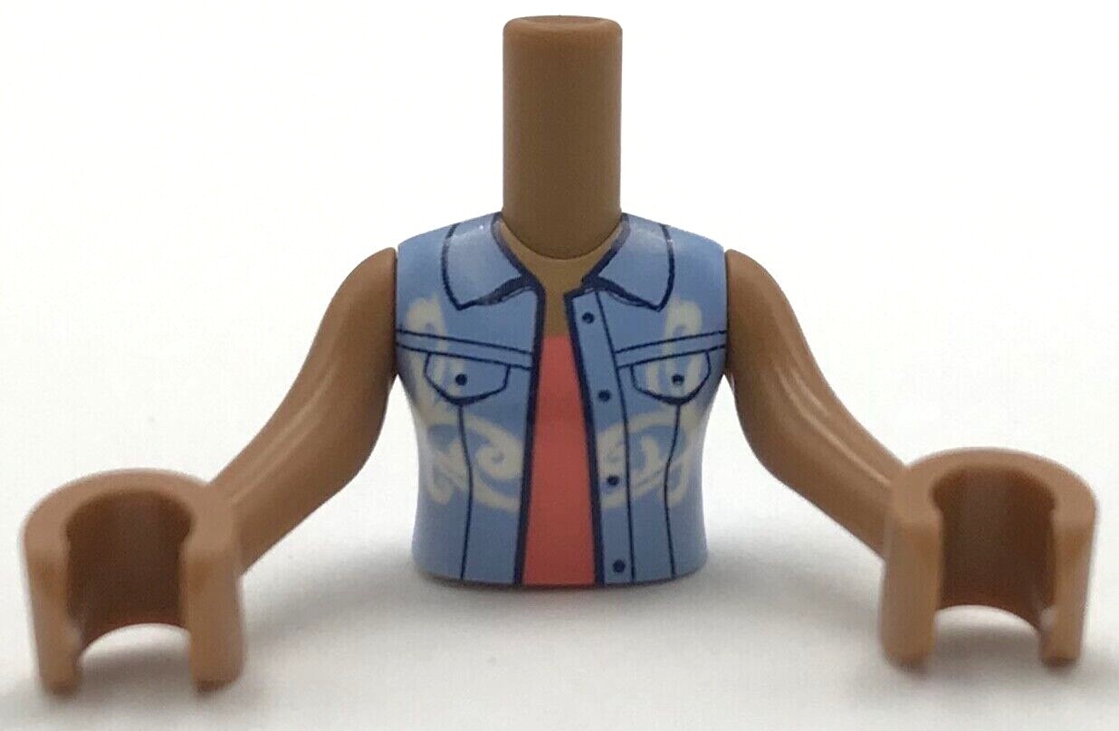 Lego New Torso Mini Doll Woman Bright Light Blue Vest Coral Shirt Piece ...