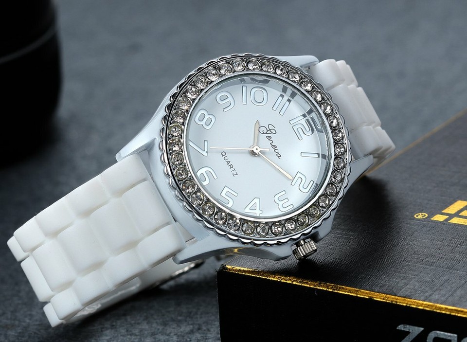 Casual Rhinestone Jelly Gel Silicone Band Quartz Analog Wrist Watch ...