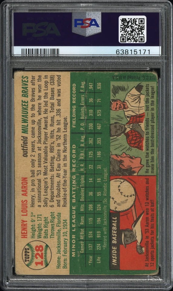 1954 Topps Henry Aaron #128 PSA 1 | eBay