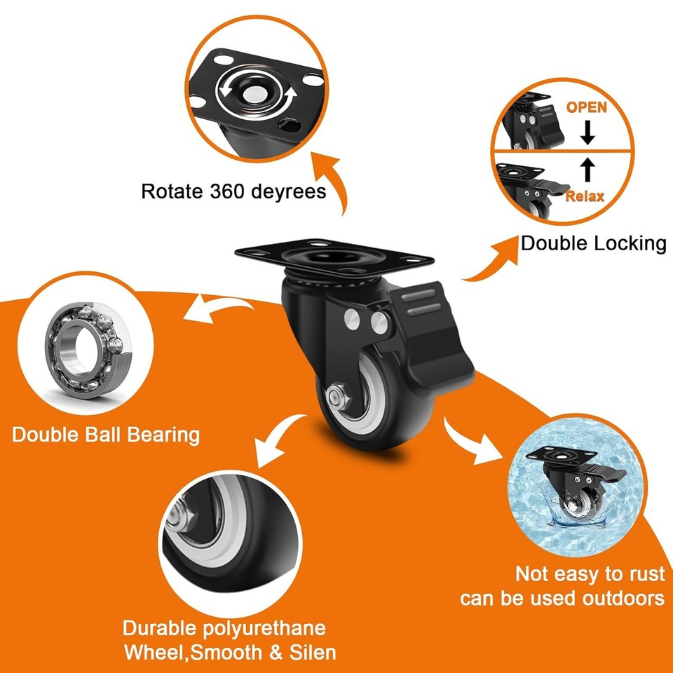 MSH&HCE 2 Inch Heavy Duty Locking Caster Wheels with Brake - 360 ...