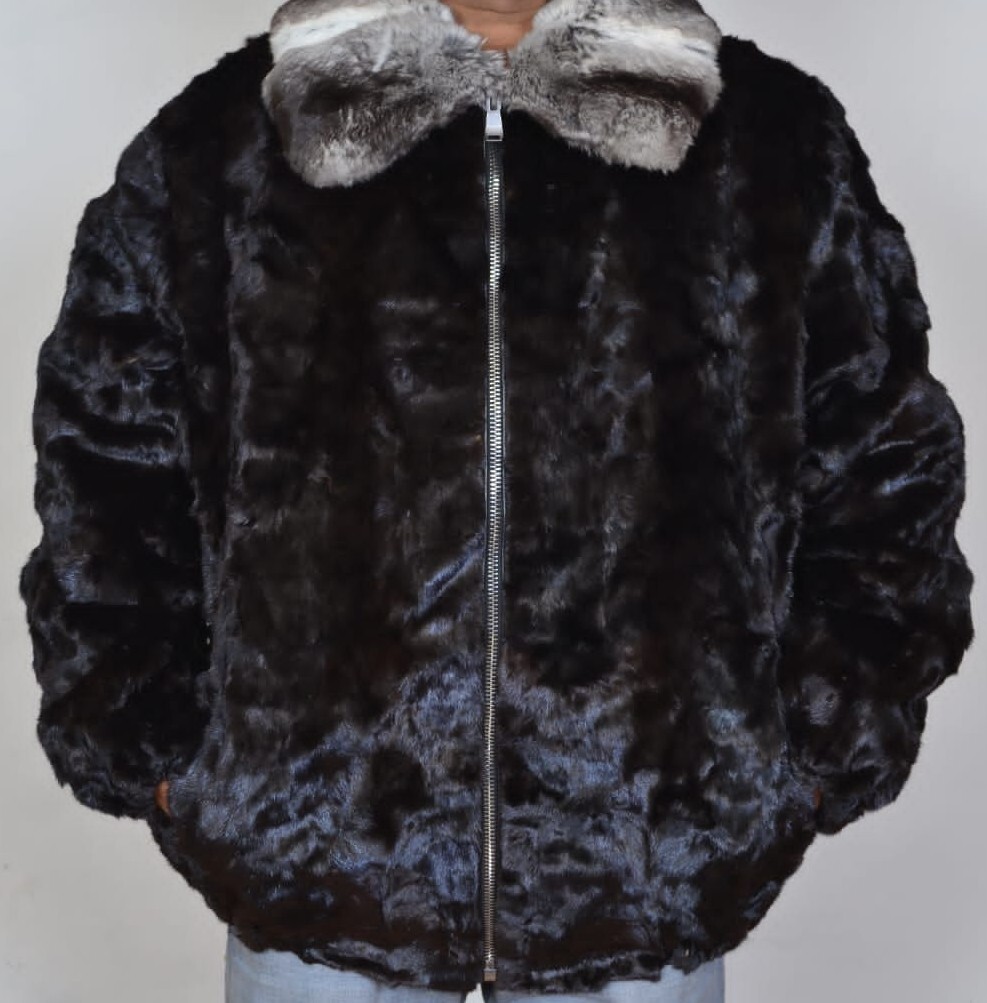 Men's Fur Jacket Black Brown Real Mink Fur Bomber Jacket Coat Sizes S/M ...