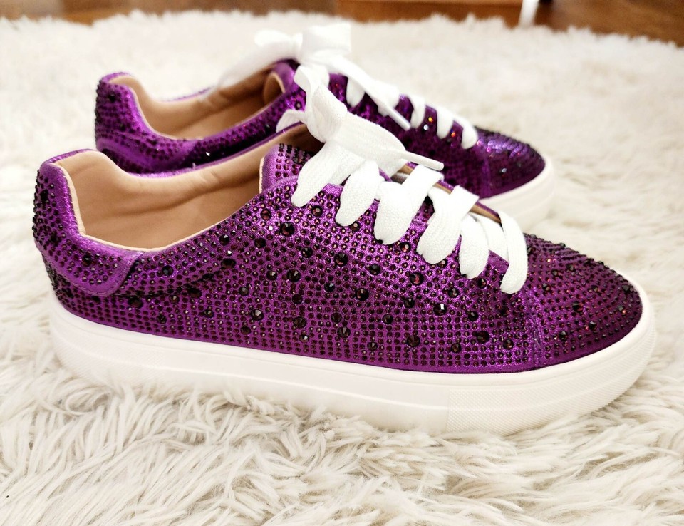 New Women Bling Rhinestone Crystal Pavé Lace Up Sneakers Round Toe Flat ...