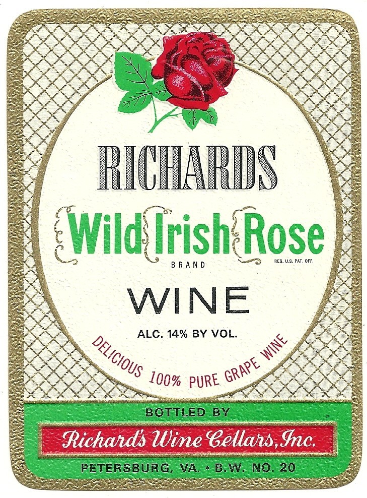 Vintage Richards Wild Irish Rose Wine Label Richard's Wine Cellars ...