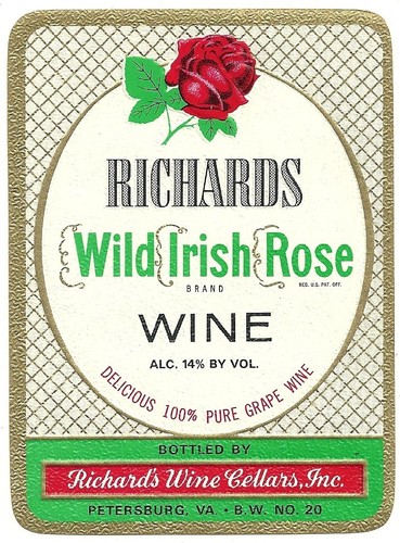 Richards Wild Irish Rose Wine Label Richard's Wine Cellars Inc ...