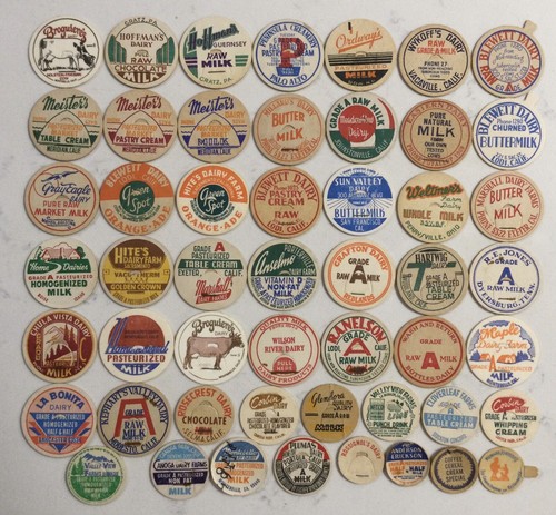 LOT 50 DAIRY MILK DRINK BOTTLE CAPS CALIFORNIA COW LOGO CHOCOLATE ...