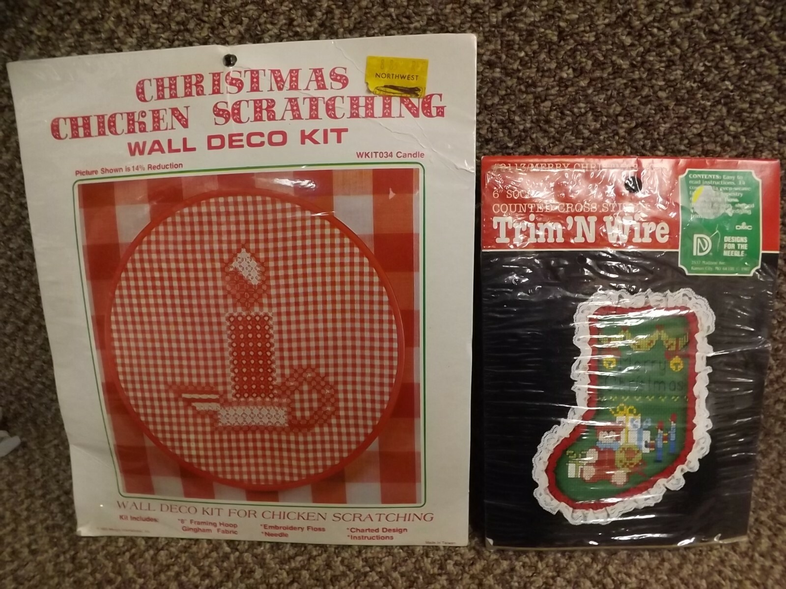 Vtg '80s Lot of 2 Christmas Chicken Scratch Hand Embroidery Cross ...