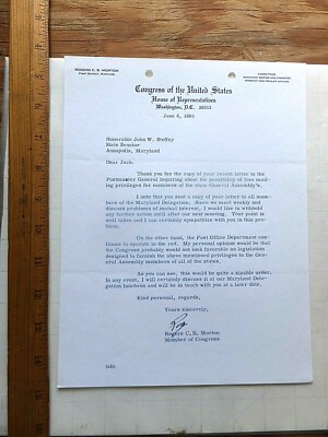 1966 Autograph on Congress Letterhead - Rogers C.B. Morton, Later ...