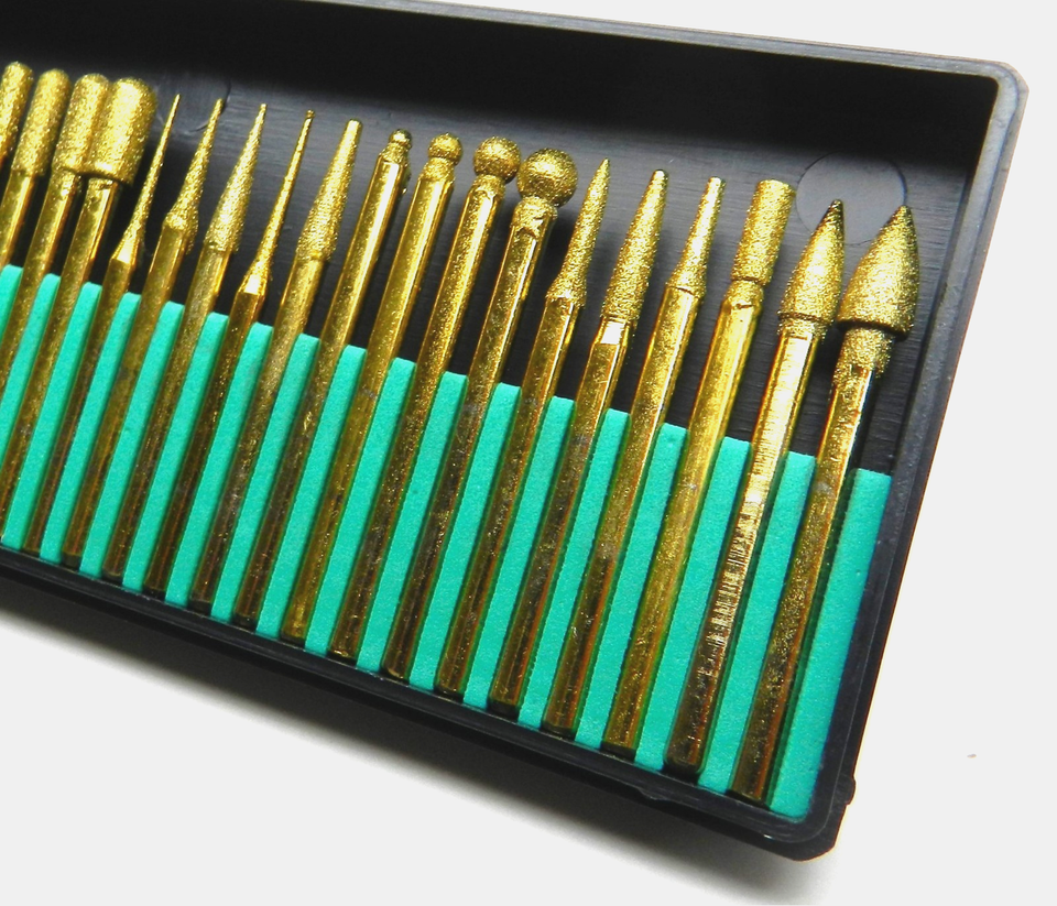 Diamond Burs Titanium Coated 30 Bur Set Lapidary Jewelry Crafts 1/8 ...