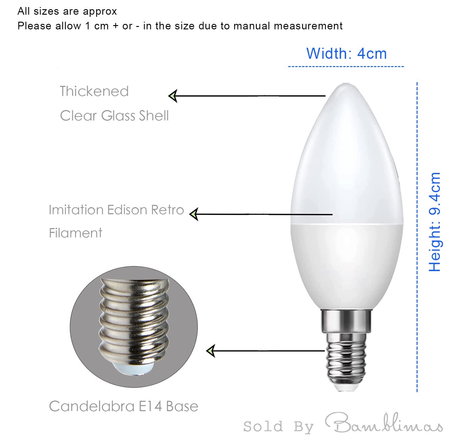12pcs, E14 LED Candle Light Bulbs C37 6W 6500K Daylight White 480lm 60w ...