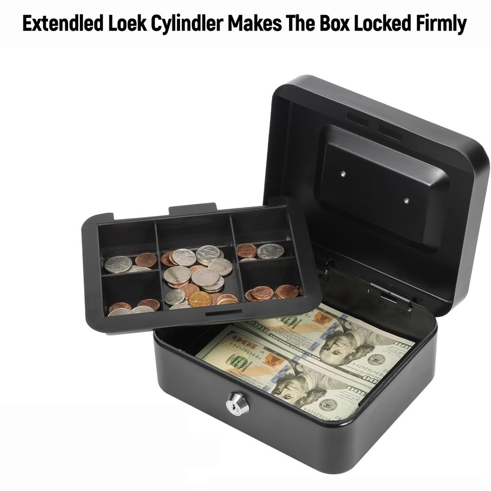 Cash Box with Lock Key and Money Tray Large Money Box for Cash Metal ...