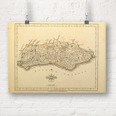 Map of Sussex, England 1793. Vintage Old British/English Map Repro ...
