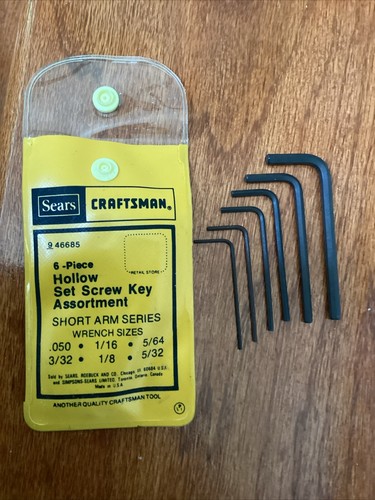 Vintage Craftsman -v- series 9-46685 6-piece hollow set screw keys ...