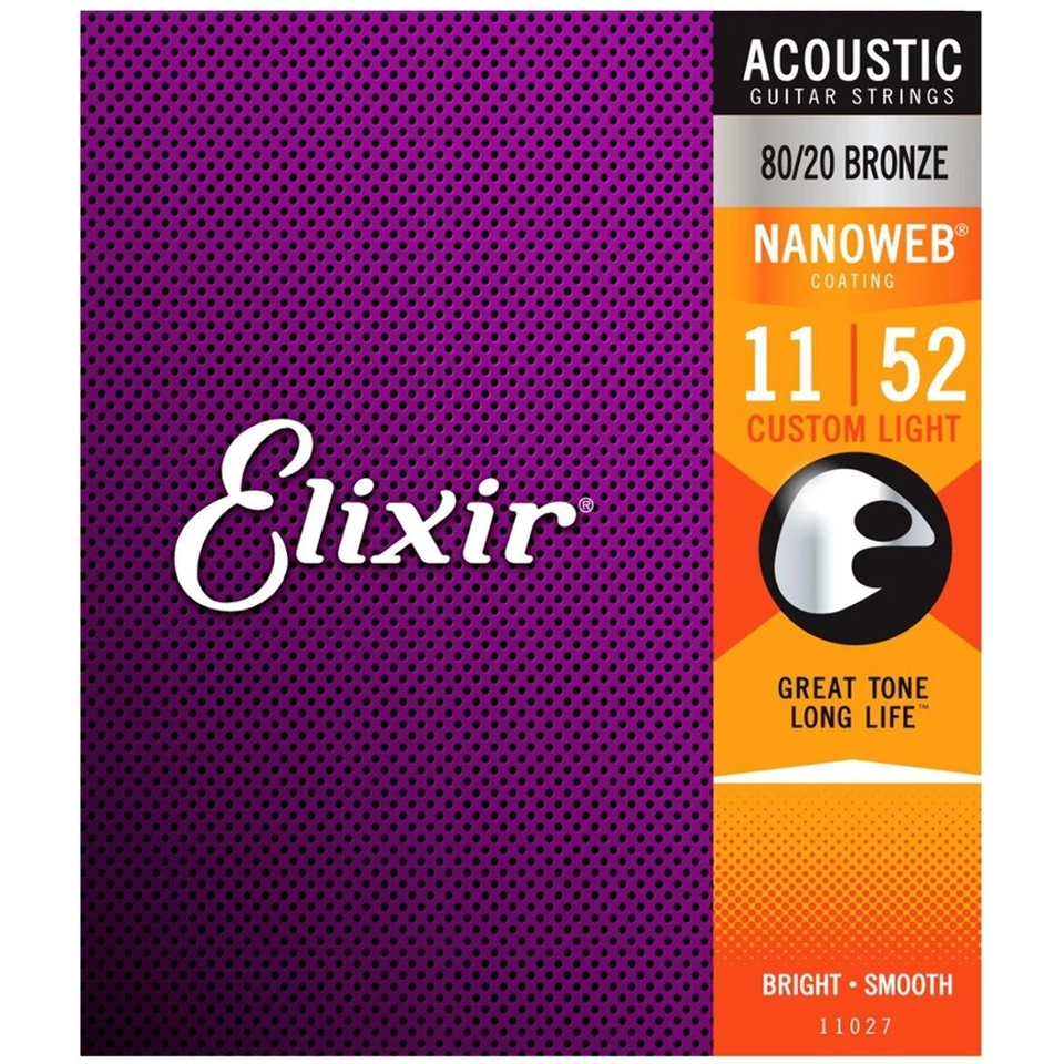 Elixir Nanoweb 80/20 Bronze 11-52 Acoustic Guitar Strings 11027 CE ...