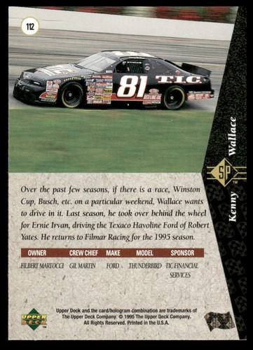 1995 Upper Deck SP #112 Kenny Wallace's TIC Financial Car FILMAR Racing ...