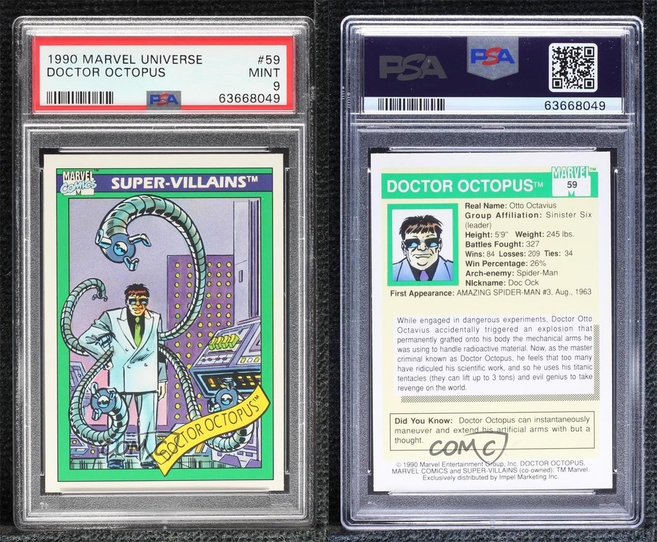 1990 Impel Marvel Universe Super-Villains Dr Octopus Doctor #59 PSA 9 ...
