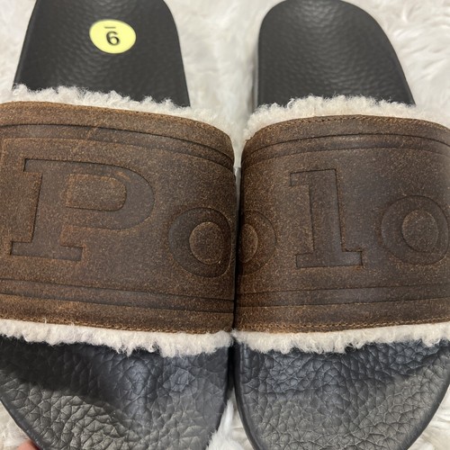 Polo Ralph Lauren Men’s Sandals Slides Sherpa Lined Logo Brown NEW Sz 9 ...