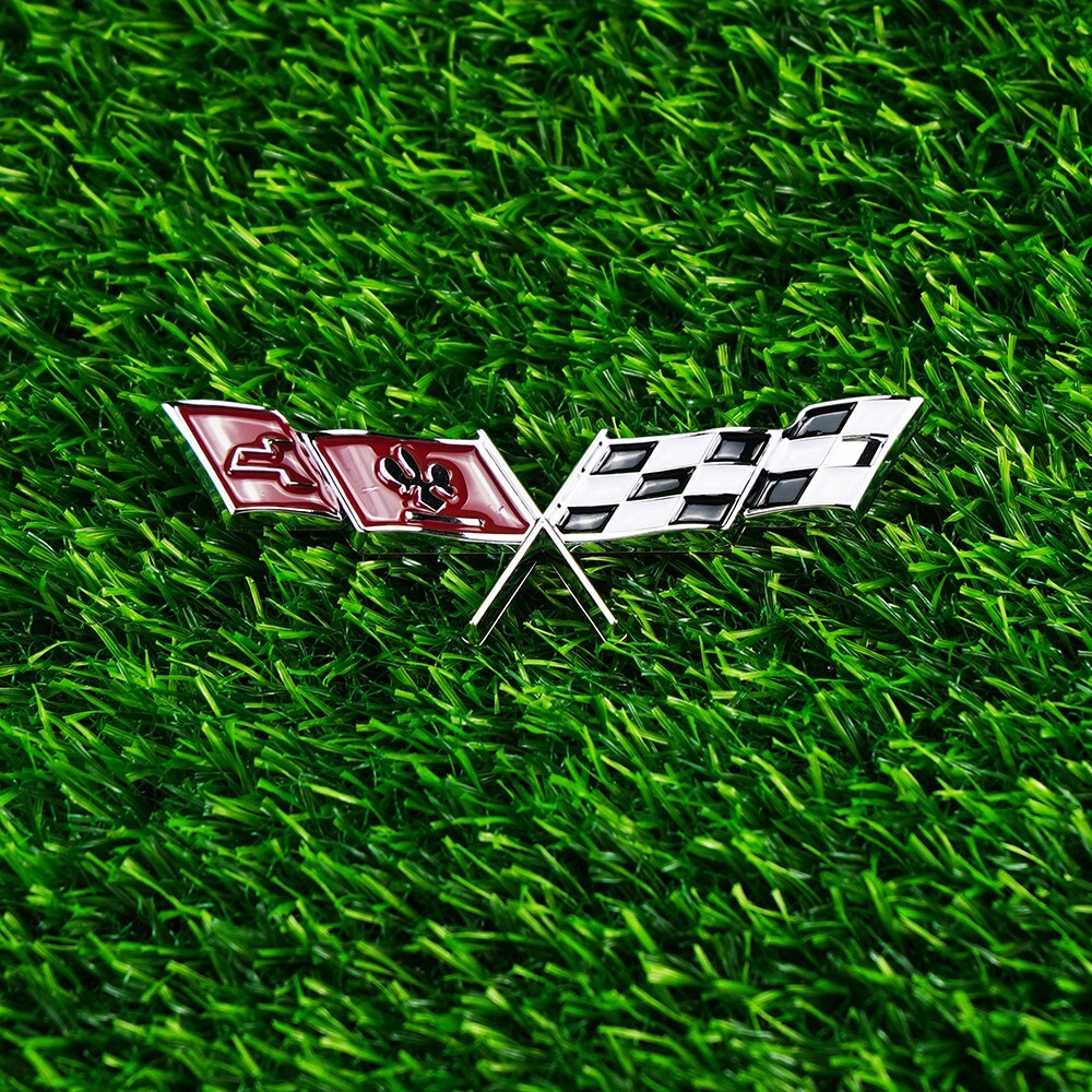 2pcs For 77-79 Corvette C3 Front Fender Cross Crossed Flags Emblem ...