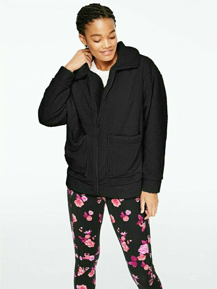 VICTORIA'S SECRET PINK FULL ZIP LINED SHERPA PULLOVER BLAZER JACKET ...
