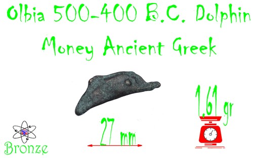 Ancient Greek Authentiq Bronze Coin Olbia 500-400 B.C. Dolphin #33453 ...