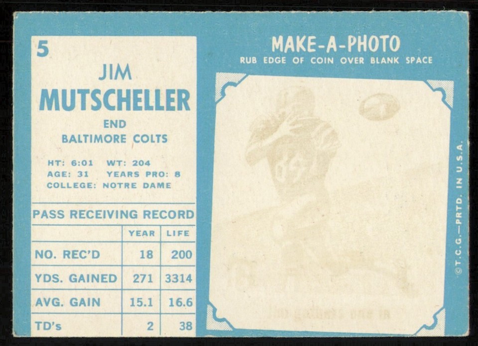 1961 Topps Jim Mutscheller Baltimore Colts #5 EX-EXMT | eBay
