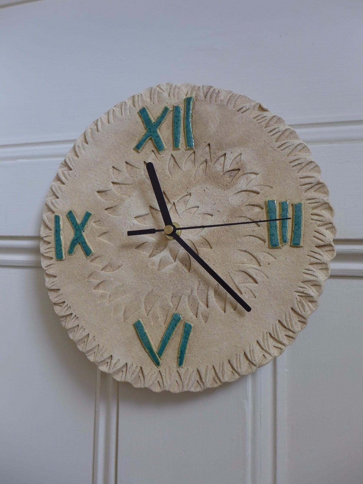 Ceramic Wall Clock Hand Made Flower Sun Design Wall Art Cottage Farm ...