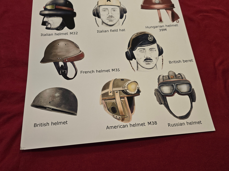 German US Russian French Panzer Tanker headgear helmets Poster Print ...