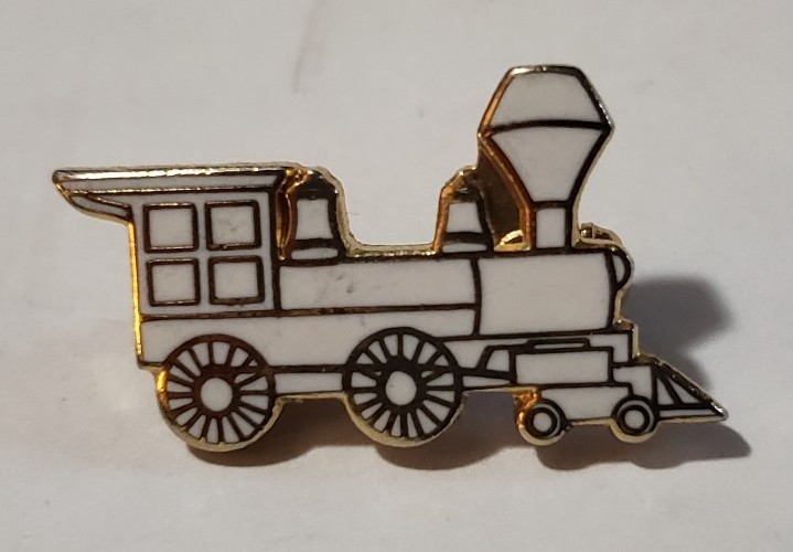 Train Locomotive Brooch Lapel Hat Pin Gold Tone & White Enamel W/Coal ...