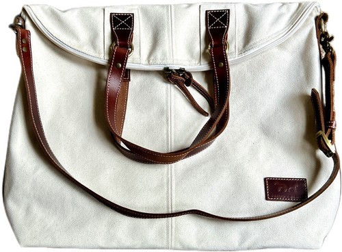 Fredd + Basha Bag $250 Huge Ivory Canvas And Brown Leather Trim Tote ...