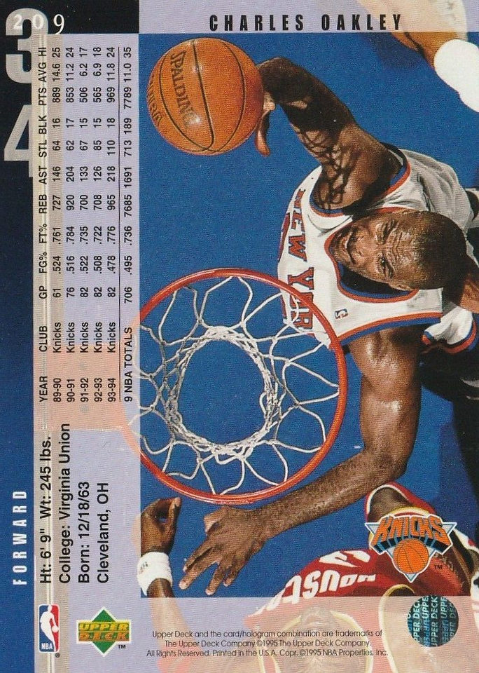 Charles Oakley 1995 Upper Deck #209 New York Knicks- Free Shipping | eBay