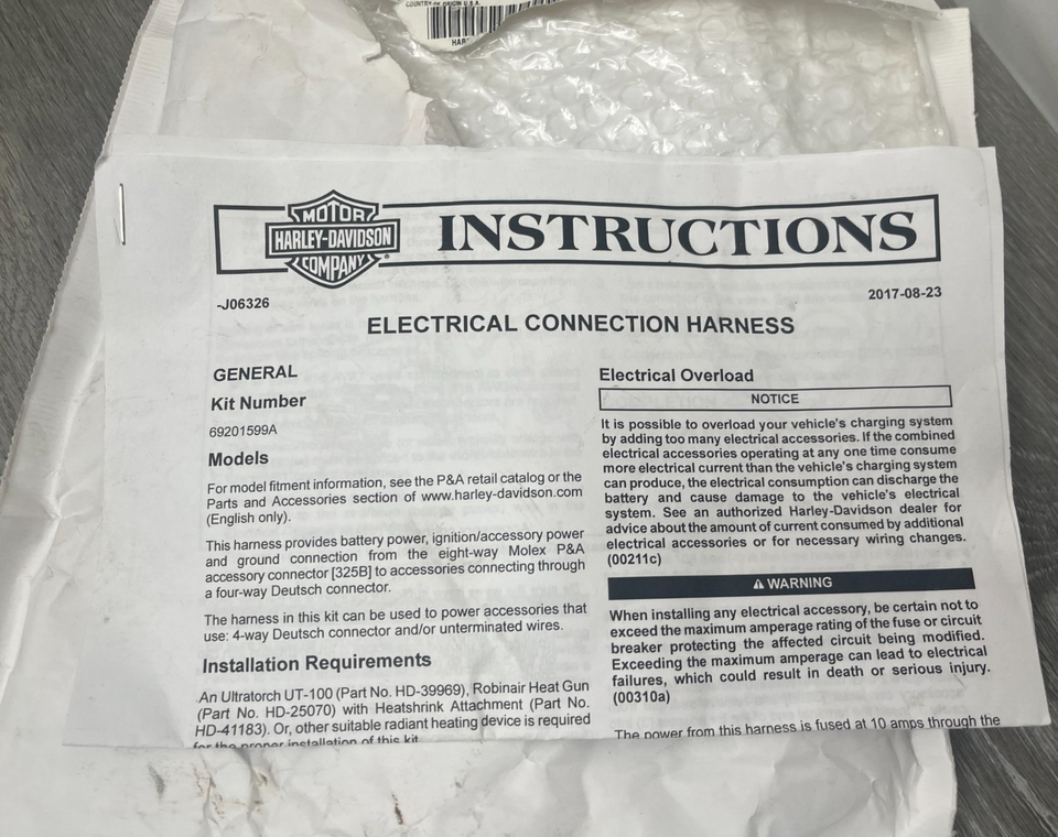 Harley-Davidson 69201599A Electrical Connection Harness Kit | eBay
