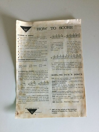 Vintage AMF Bowling How To Score Sheet | eBay Australia