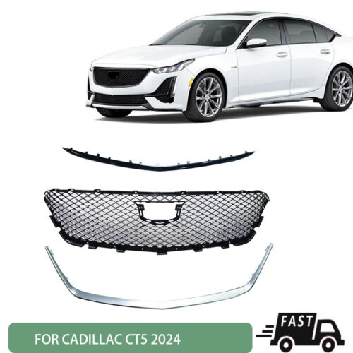 Black Sport Front Grille Silver Triml Assemby For Cadillac CT5 2024 | eBay
