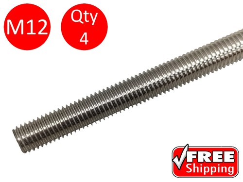4 X STAINLESS STEEL ALLTHREAD M12 304ss ONE METRE 1000mm x 12mm ...