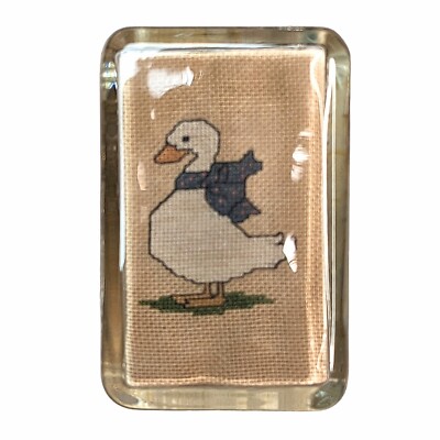 Vintage Goose Cross Stitch Glass Paperweight | eBay