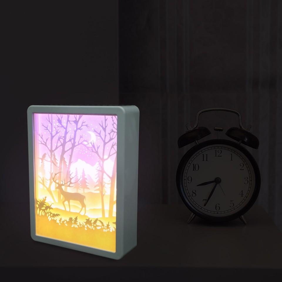 Paper Cutout Deer Decor Shadow Box Lamp Christmas Night Light Animal ...