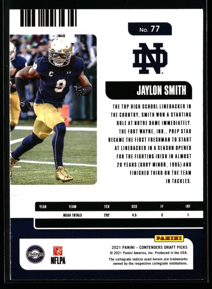 Jaylon Smith 2021 Panini Contenders Draft Picks #77 Campus Ticket Notre ...