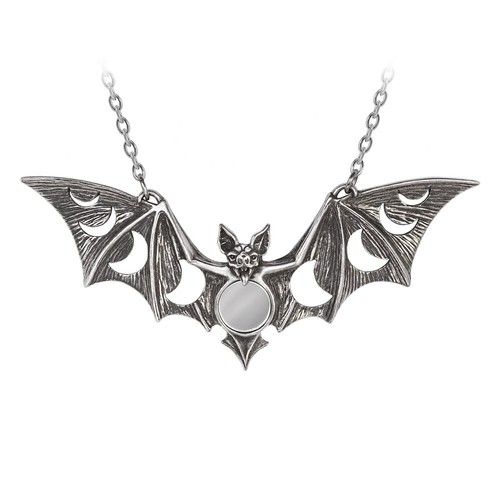 Alchemy Gothic Lunaeca Pendant Necklace Pewter Vampire Bat Moon Phases ...