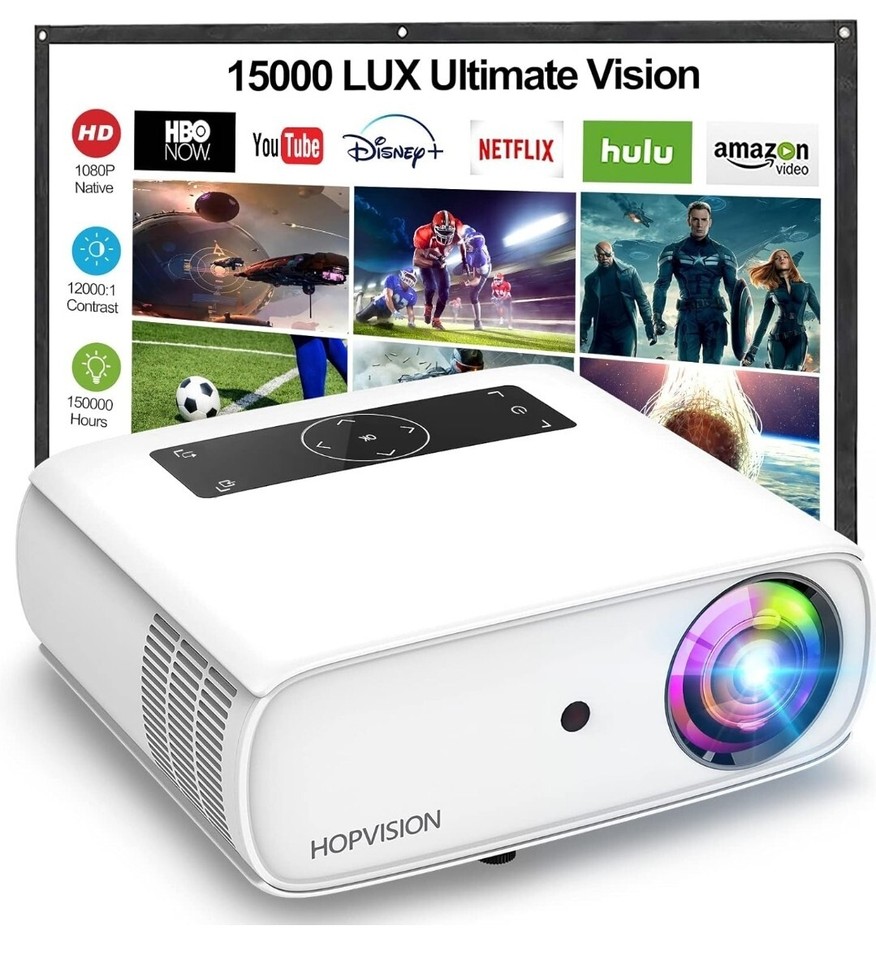 Native 1080P WiFi Bluetooth Projector Upgraded 15000L HD Video ...